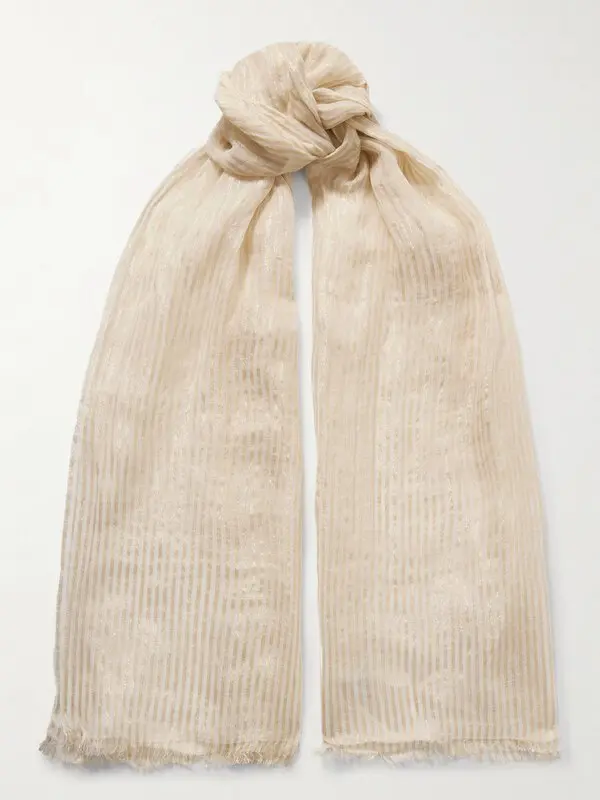 Brunello Cucinelli Metallic Linen-blend Jacquard Scarf - Gold