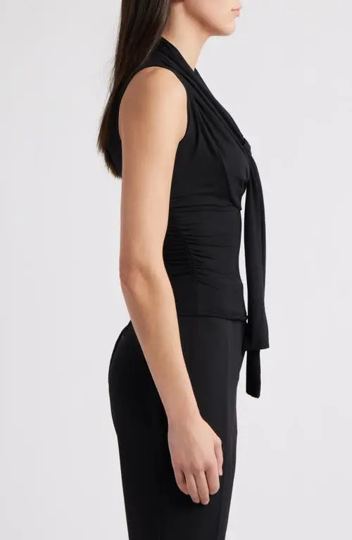 NIKKI LUND Rani Ruched Tie Neck Sleeveless Top - Black