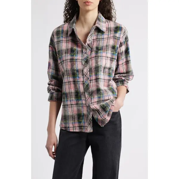 NIKKI LUND Paris Patch Plaid Shirt