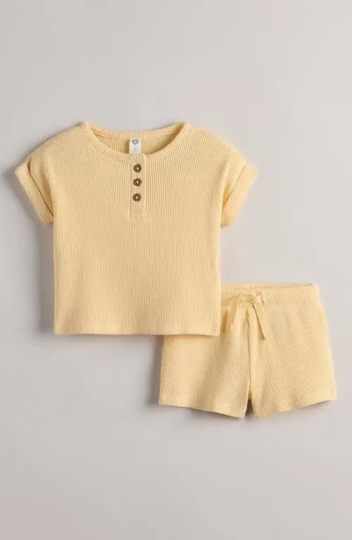 Nordstrom Waffle Knit Henley & Shorts Set - Yellow Summer