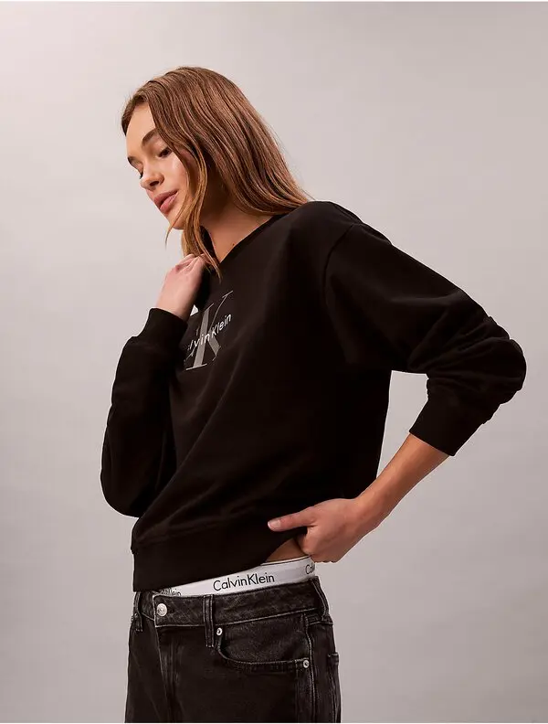 Calvin Klein Monologo French Terry Relaxed Sweatshirt - Black