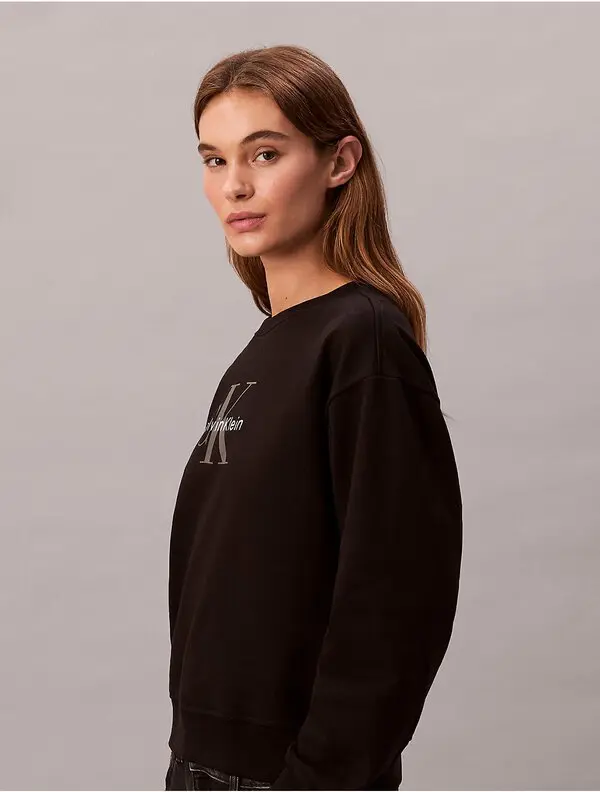 Calvin Klein Monologo French Terry Relaxed Sweatshirt - Black