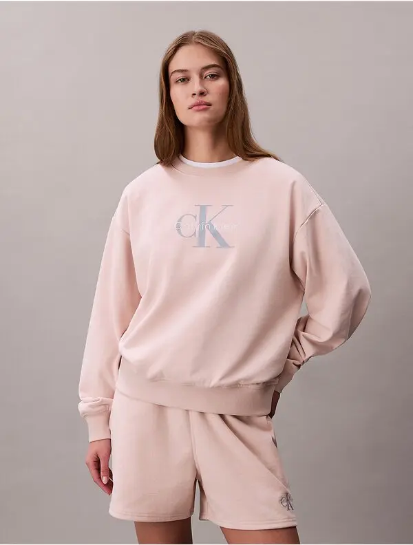 Calvin Klein Monologo French Terry Relaxed Sweatshirt - Buff Beige
