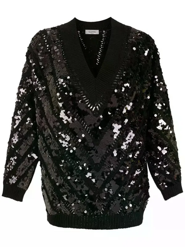 Valentino Garavani Sequin-embellished V-neck Jumper