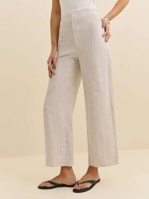 REFORMATION Joni Linen Cropped Pant - Natural