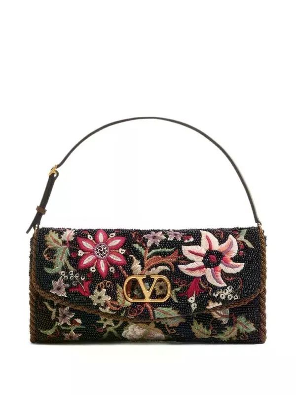 Valentino Garavani Devain Embroidered Shoulder Bag - Black