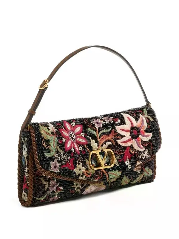 Valentino Garavani Devain Embroidered Shoulder Bag - Black