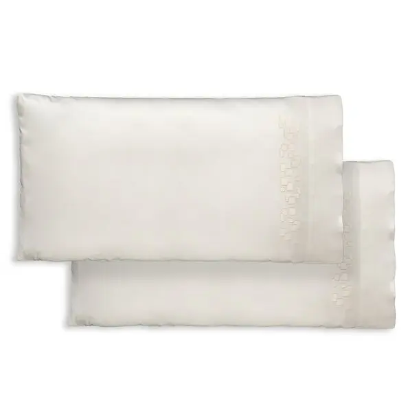 DEA LUXURY LINENS Matera Embroidered King Pillowcase, Pair - Ivory/ Ivory
