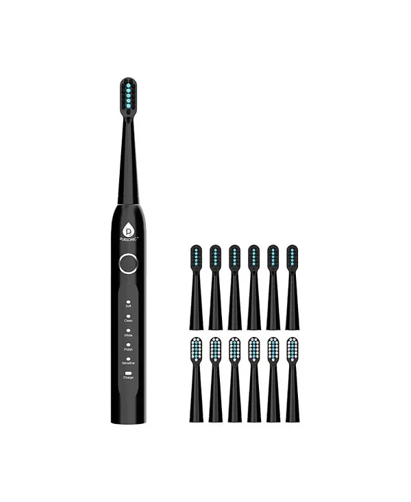 PURSONIC Usb Rechargeable Electric Toothbrush With 12 Brush Heads - Black