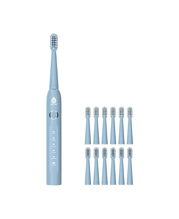 PURSONIC Usb Rechargeable Electric Toothbrush With 12 Brush Heads - Blue