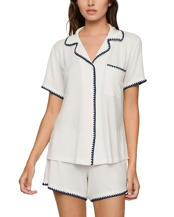 Eberjey Frida Relaxed Shorts Pajama Set - Ivory/navy