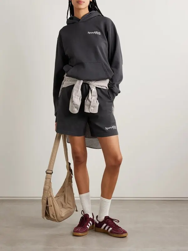 SPORTY & RICH Printed Cotton-jersey Shorts