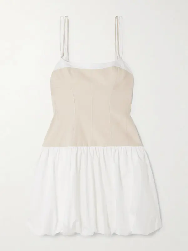 Simkhai Fifi Linen-blend And Cotton-blend Poplin Mini Dress - Neutrals
