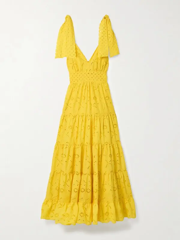 CRISTIANO MARCHELI Lucia Tiered Broderie Anglaise Cotton Maxi Dress - Yellow