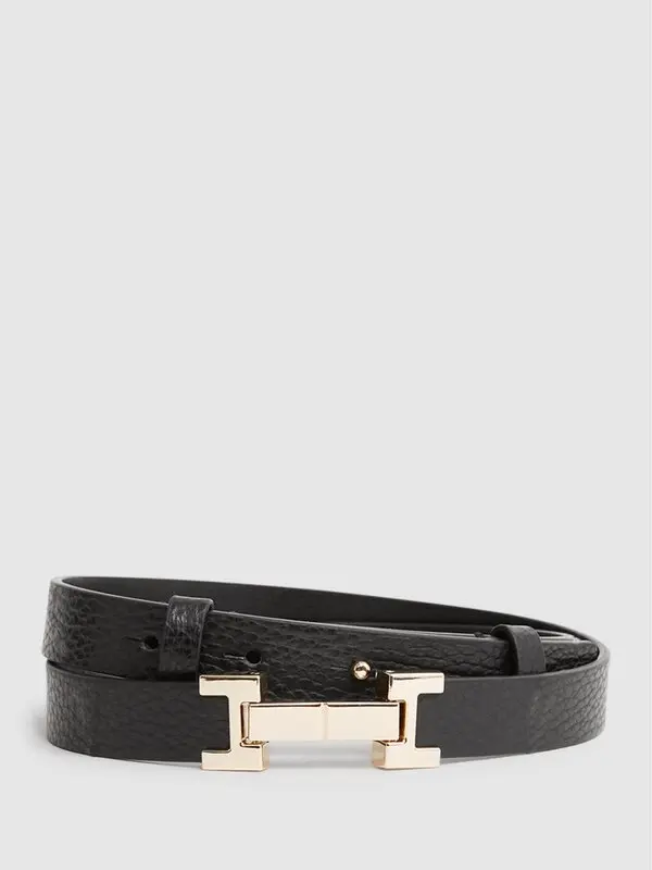 REISS Hayley Leather Square Hinge Belt - Black