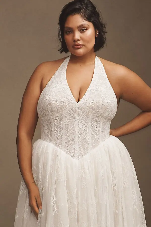 halter plus size wedding dress Mermaid Satin Wedding Dresses Halter Neck Bridal Dresses W0076 As Pictured / US8 main image 1