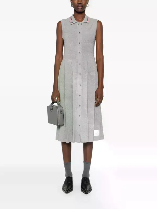 Thom Browne Rwb-stripe Pleated Midi Dress
