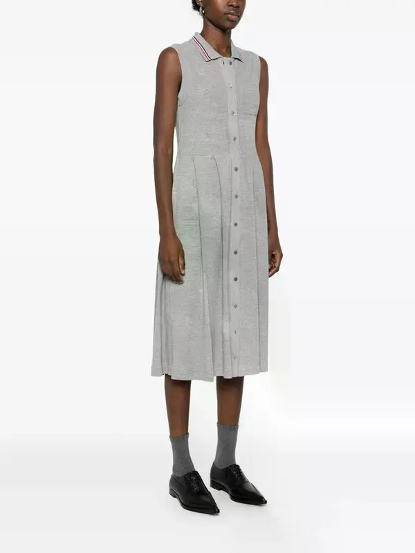 Thom Browne Rwb-stripe Pleated Midi Dress