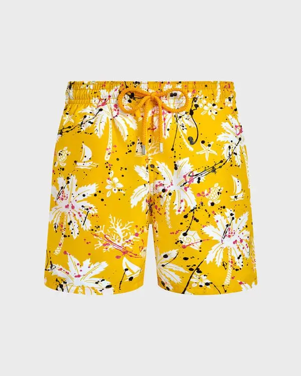Vilebrequin Moorea Swim Shorts Hawai Splash Vbq X Palm Angels - Yellow