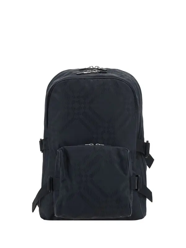 Burberry Check Pattern Nylon Backpack - Black