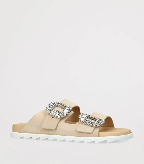 ROGER VIVIER Leather Slidy Viv Strass Sandals