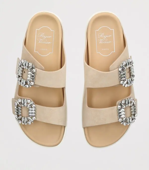 ROGER VIVIER Leather Slidy Viv Strass Sandals