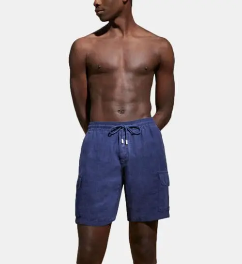 Vilebrequin Linen Bermuda Cargo Pockets Shorts - Bleu Marine