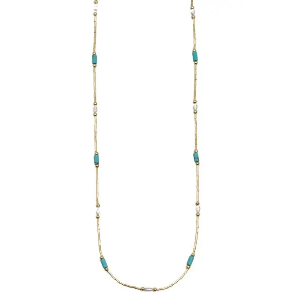 Argento Vivo Faux Pearl And Turquoise Beaded Necklace - Gold
