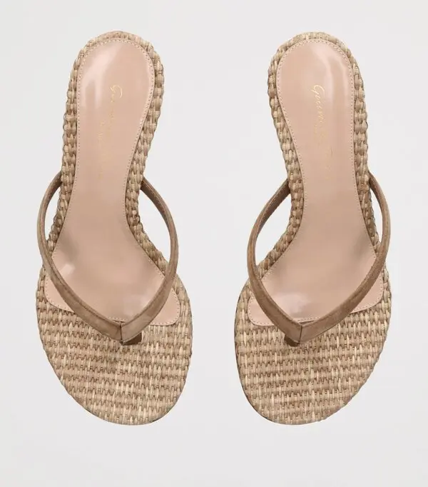 GIANVITO ROSSI Calypso Raffia Thong Sandals - Beige