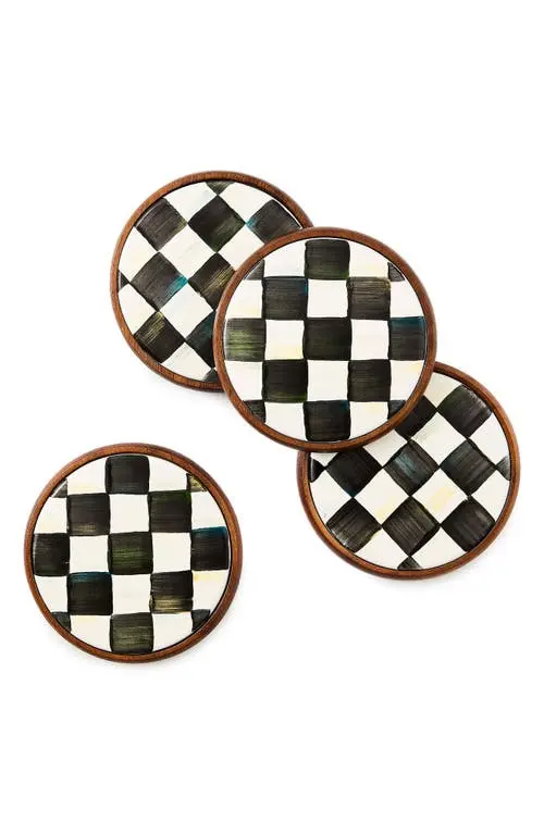 MACKENZIE-CHILDS Courtly Check 4-pack Enamel Coasters - Black/ White