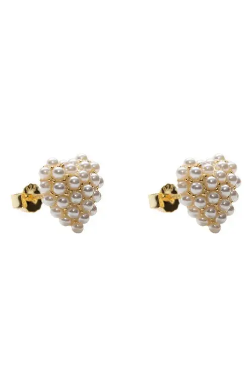 Argento Vivo Heart Burst Faux Pearl Stud Earrings - Gold