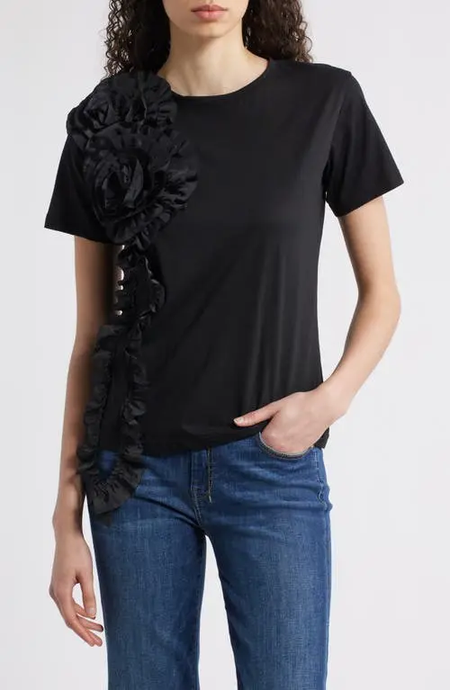 NIKKI LUND Peony Floral Appliqué Top - Black