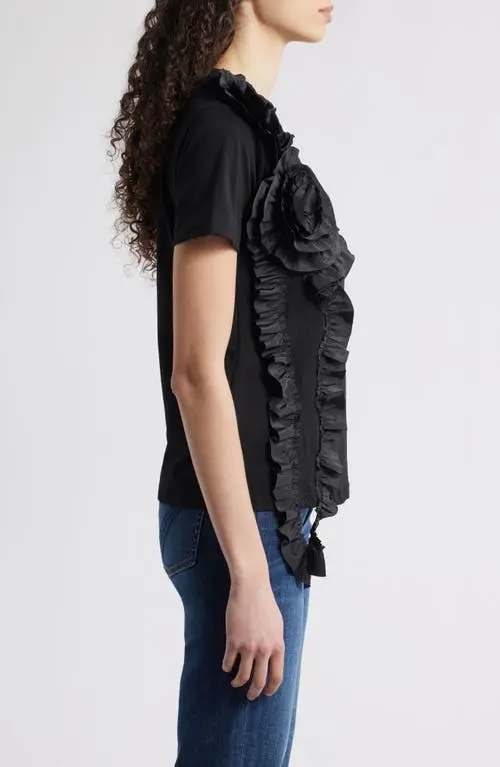 NIKKI LUND Peony Floral Appliqué Top - Black