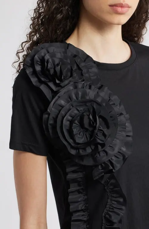 NIKKI LUND Peony Floral Appliqué Top - Black