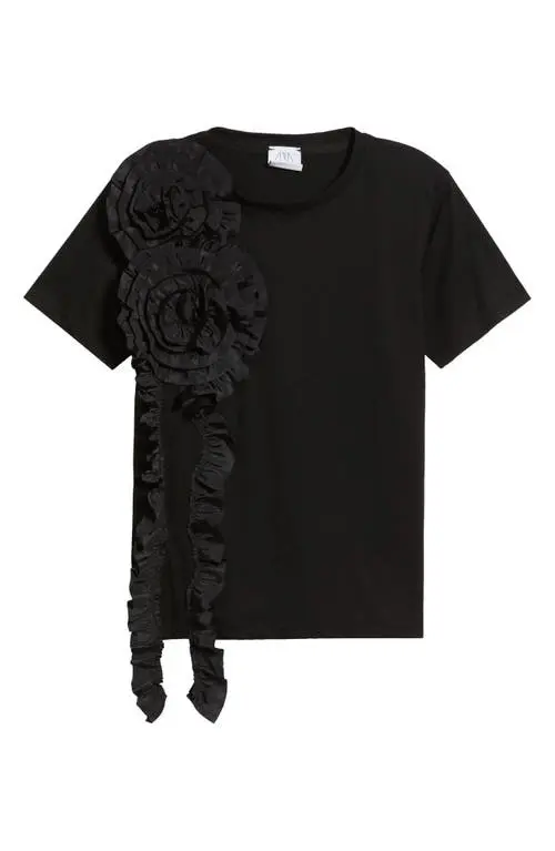 NIKKI LUND Peony Floral Appliqué Top - Black