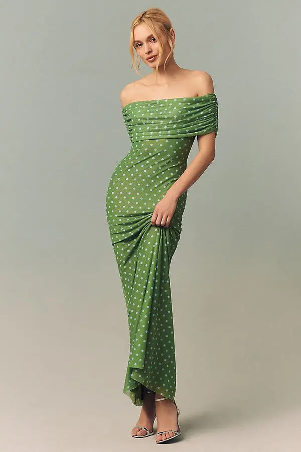AFRM Mccall Off-the-shoulder Maxi Dress - Grass Dot