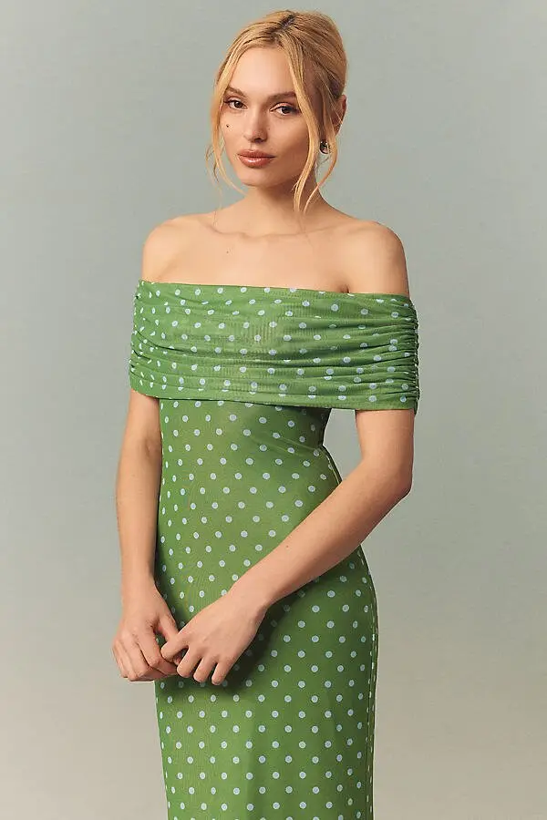 afrm mccall off the shoulder mesh maxi dress McCall Off-the-Shoulder Stretch Mesh Maxi Dress