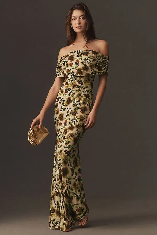 AFRM Mccall Off-the-shoulder Maxi Dress - Olive Haze Floral
