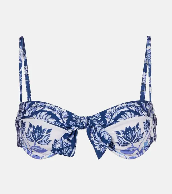 Farm Rio Bow-detail Floral Bikini Top - Blue