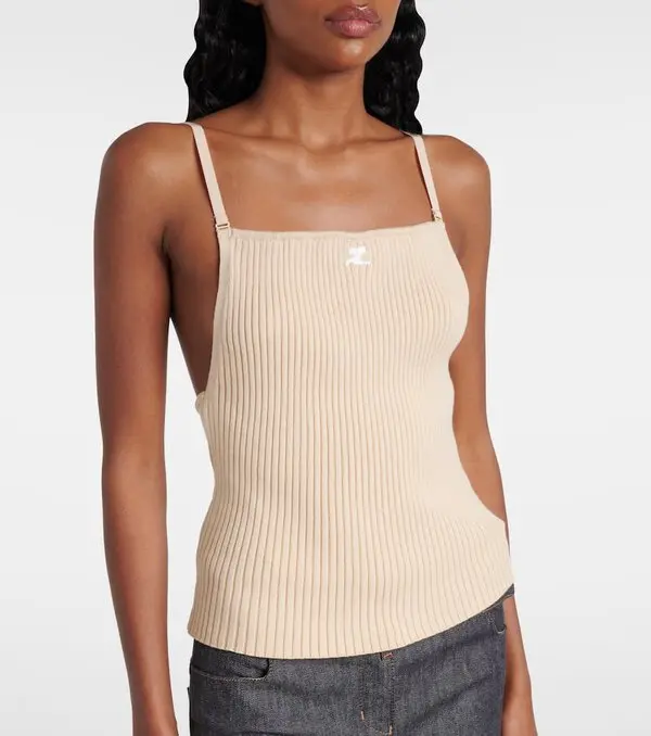 COURREGES Logo Ribbed-knit Tank Top