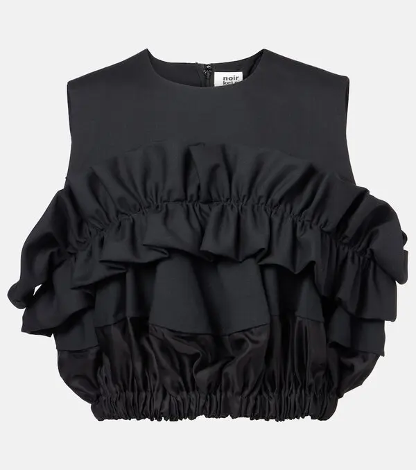 Noir Kei Ninomiya Ruffled Wool Top - Black