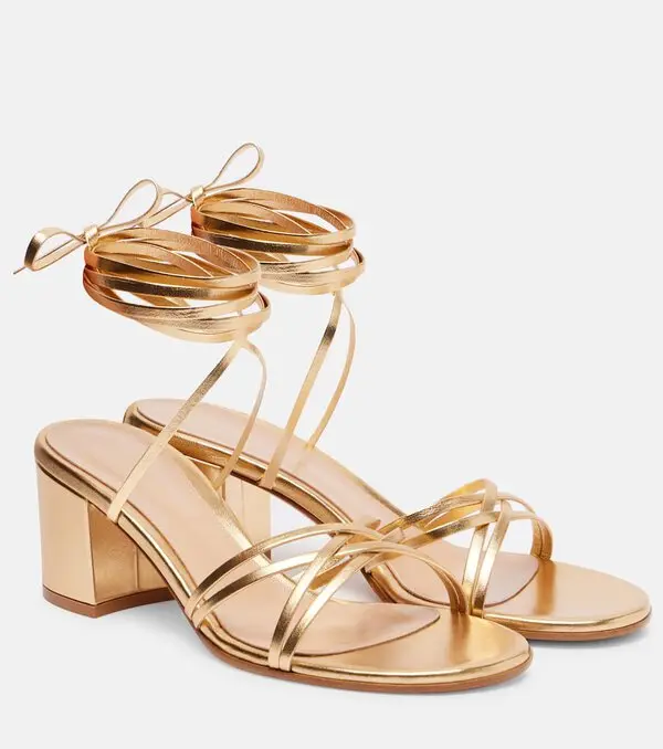 GIANVITO ROSSI Metallic Leather Lace-up Sandals - Gold