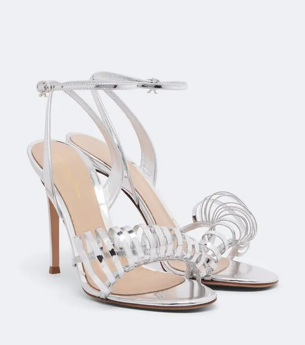 GIANVITO ROSSI Metallic Leather Sandals - Silver