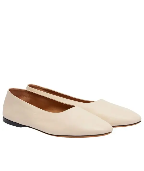 THE ROW Awar Leather Ballet Flats - White