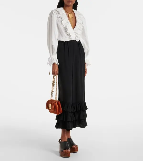 Chloé Layered Crêpe De Chine Wide-leg Pants
