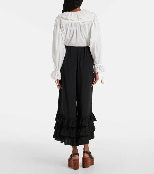 Chloé Layered Crêpe De Chine Wide-leg Pants