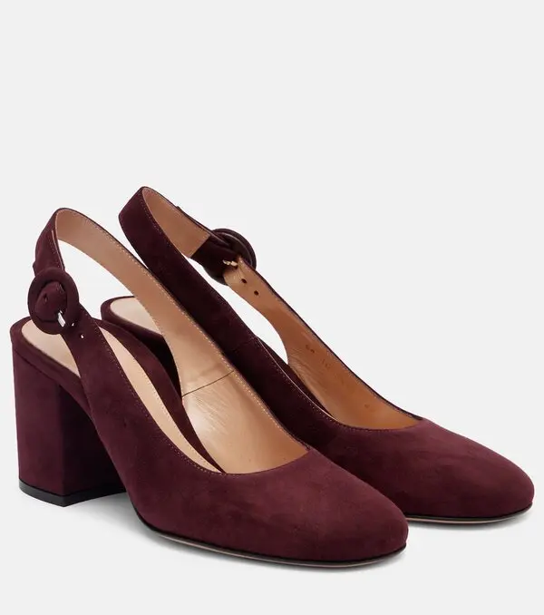 GIANVITO ROSSI Suede Slingback Pumps - Burgundy