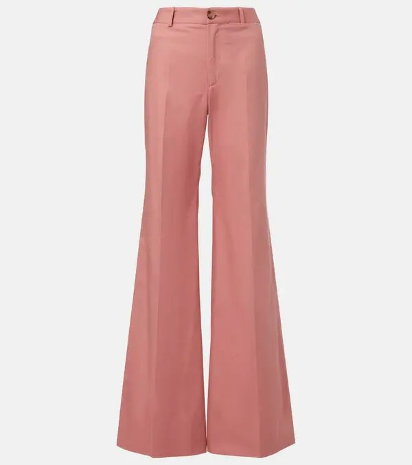 Chloé Pleated High-rise Cotton Flared Pants
