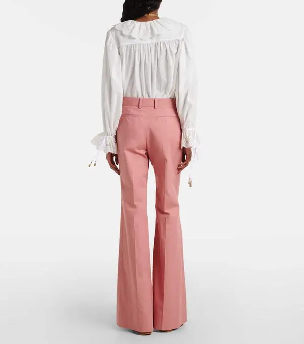 Chloé Pleated High-rise Cotton Flared Pants