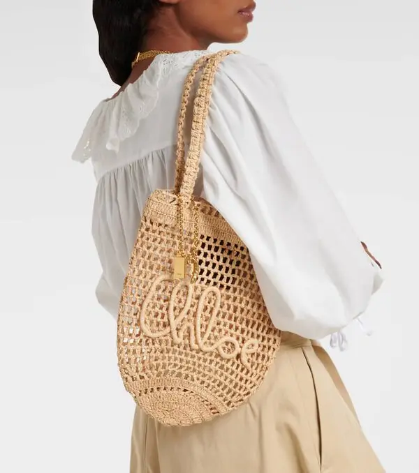 Chloé Small Raffia Tote Bag - Beige